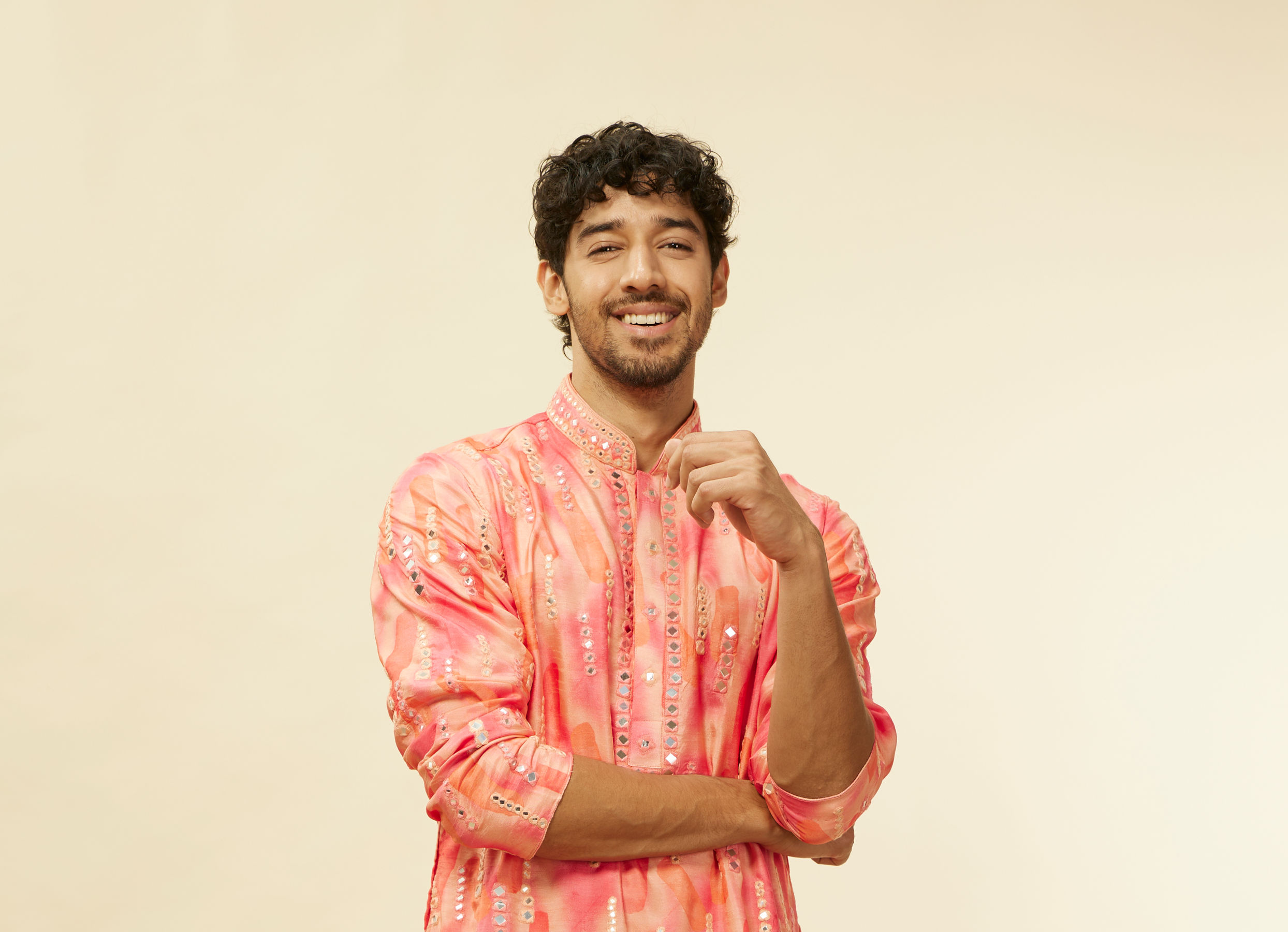 Buy Suave Pink Linear Foil Mirror Kurta Set Online in the USA @Twamev ...