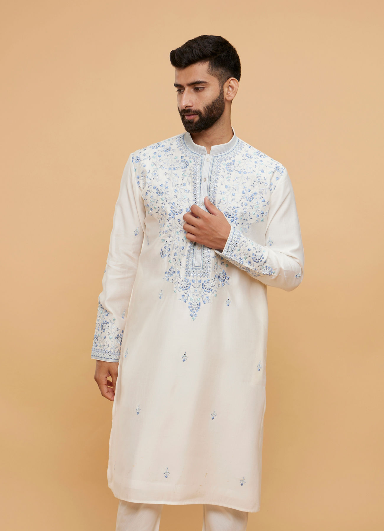 Buy Dual Tone Ivory Silk Embroidered Kurta Set Online in Australia ...
