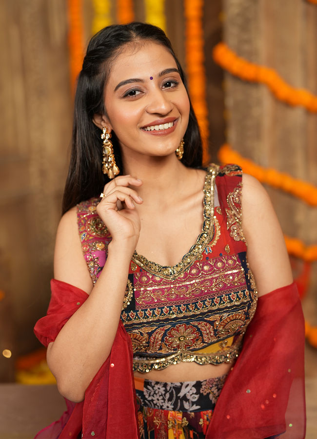 Buy Orange Lehenga with Peacock Motifs Online in India @Mohey - Lehenga for Women