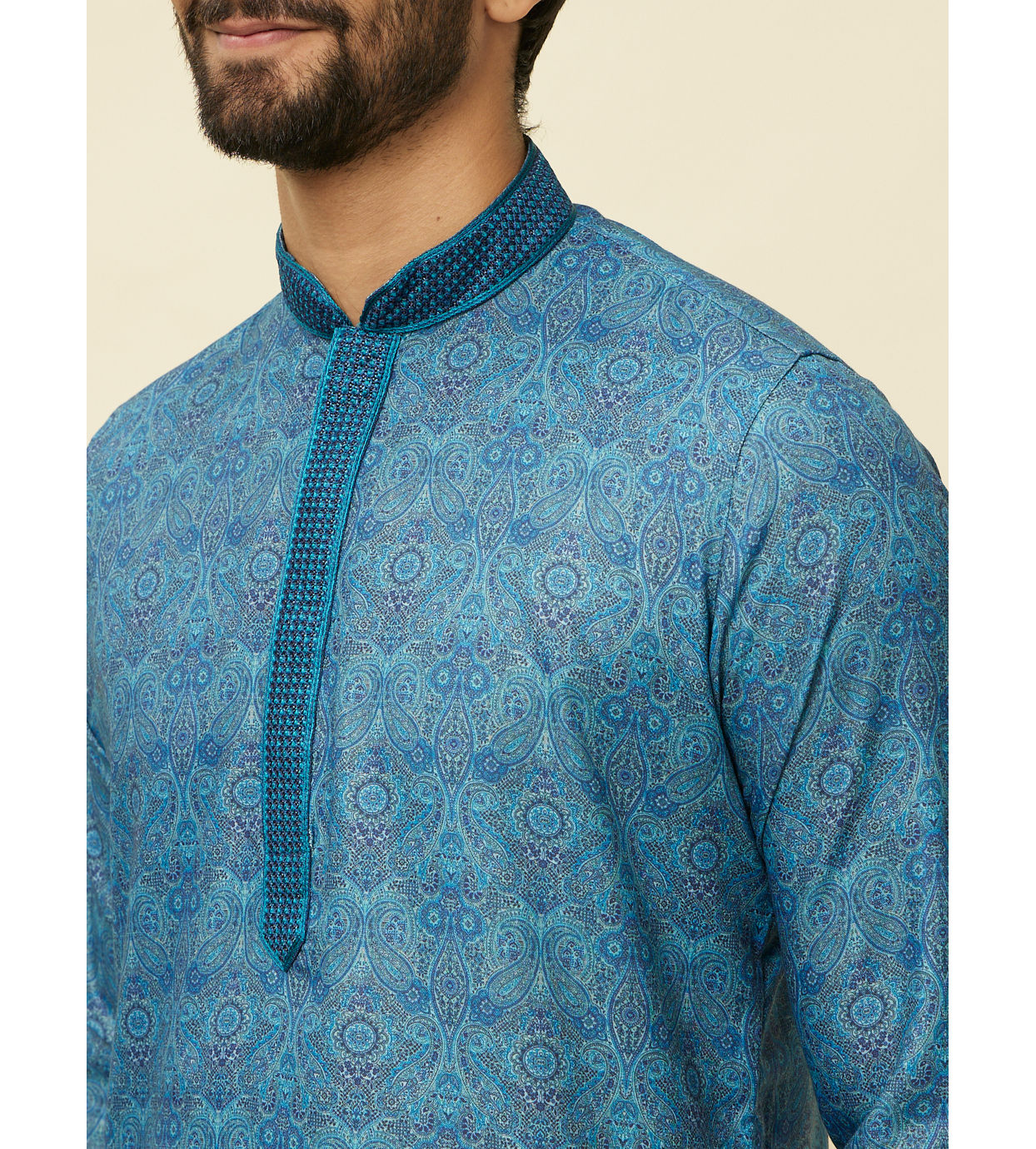 Buy Ocean Blue Multi Printed Kurta Set Online in the USA @Manyavar ...