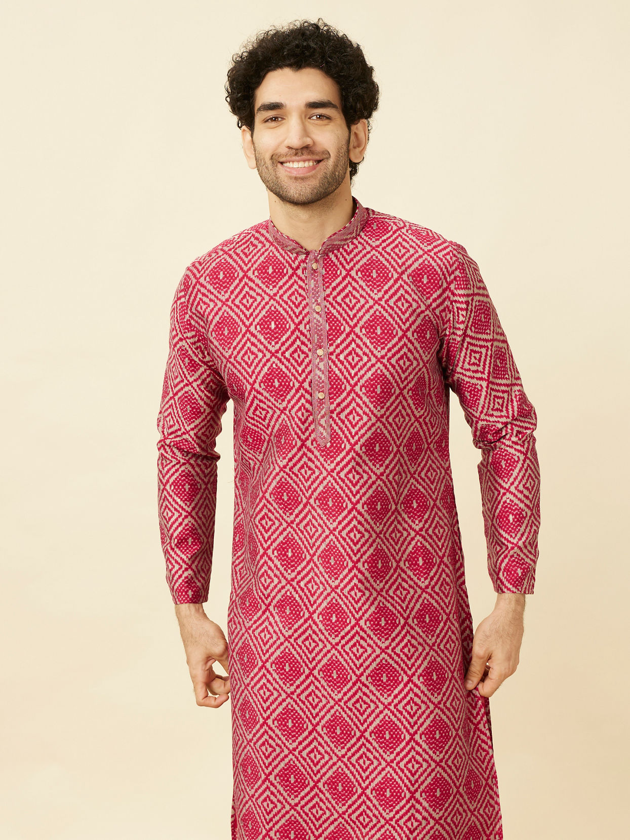 Buy Ruby Pink Harlequin Printed Kurta Set Online in India @Manyavar ...