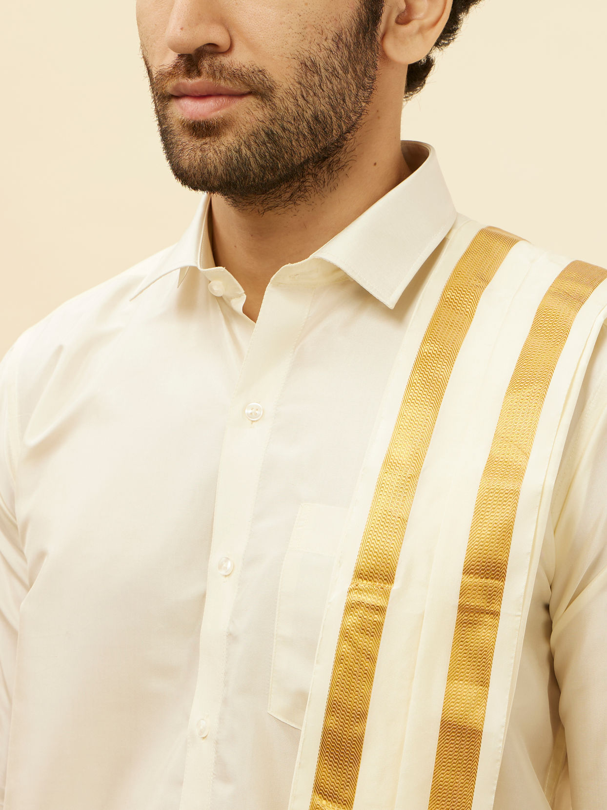 Buy Bright Cream Detailed Traditional South Indian Shirt and Veshti Set ...