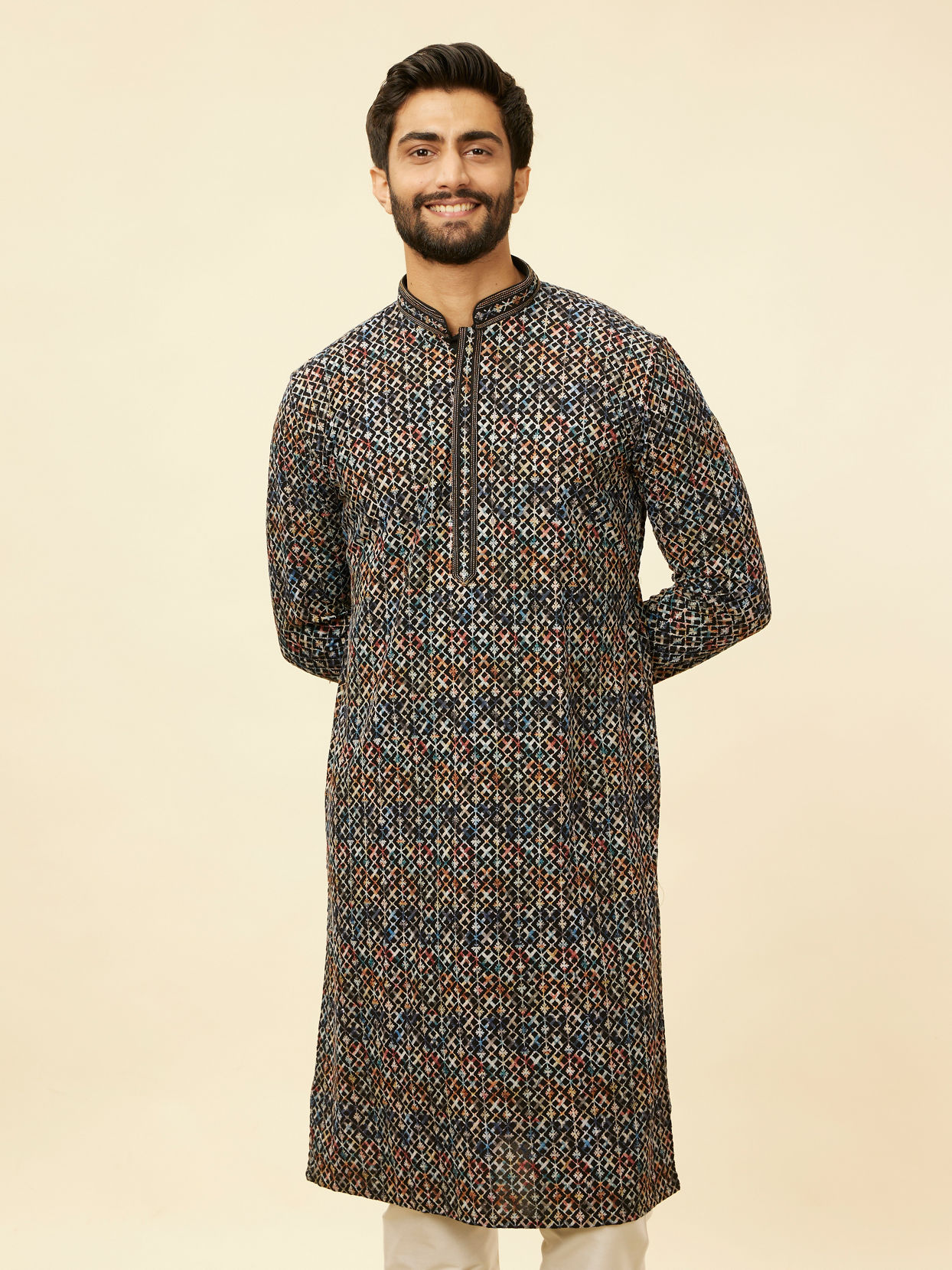 Buy Pristine White Diamond Patterned Kurta Set Online in India @Manyavar - Kurta Pajama for Men