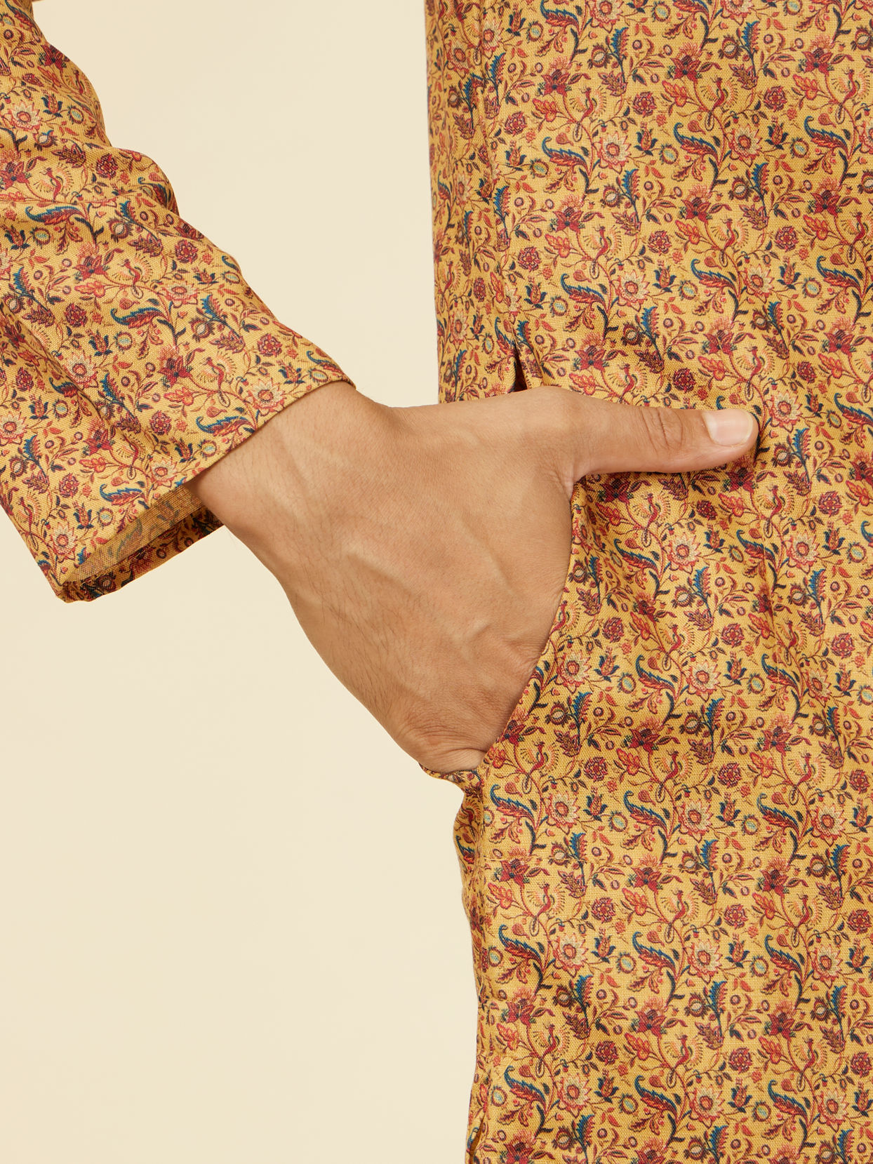 Buy Mustard Yellow Jaal Patterned Kurta Set Online in the USA @Manyavar ...