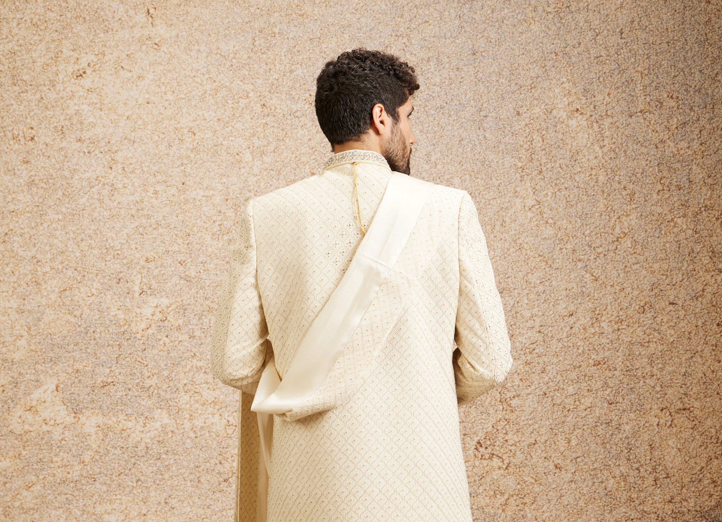 Buy Shell Cream Embroidered Sherwani Set Online in the UK @Twamev ...
