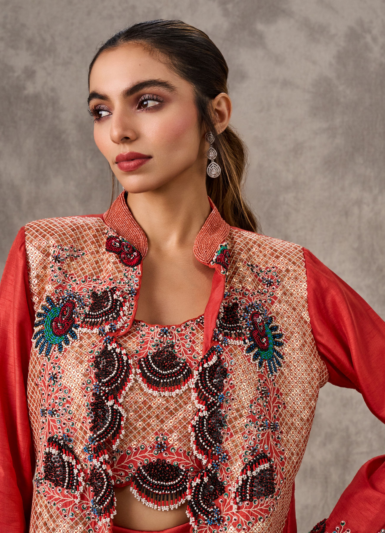 Buy Red Chinon Party Wear Indo Western Set Online in Australia @Twamev ...
