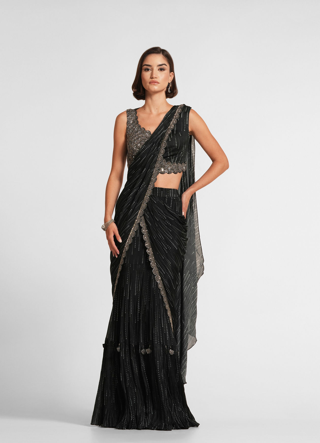 Buy Black Elegance Chinon Saree Online in the USA @Twamev - Saree for Women