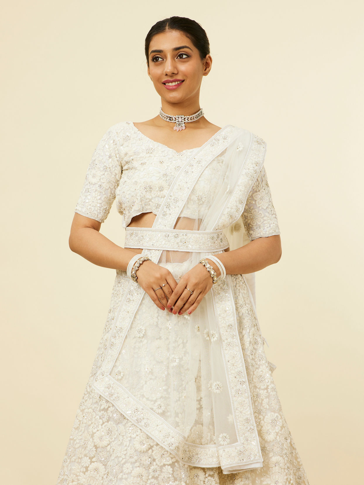 Buy Ivory Cream Floral Printed Lehenga Online in the USA @Mohey ...