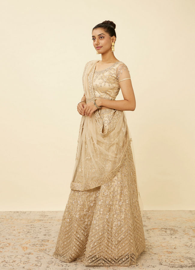 Buy Pearled Ivory White Bel Buti Patterned Lehenga Online in India ...