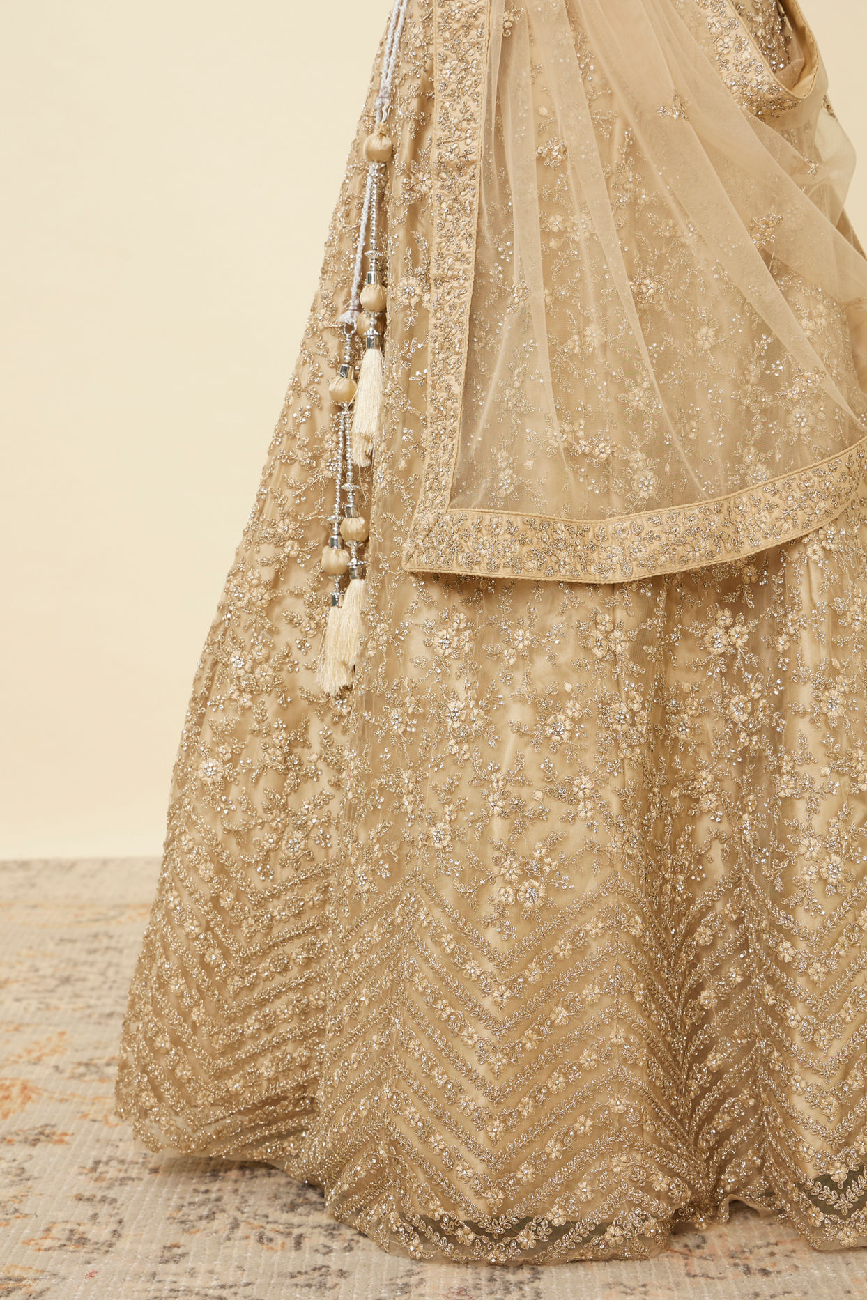 Buy Pearled Ivory White Bel Buti Patterned Lehenga Online in India ...