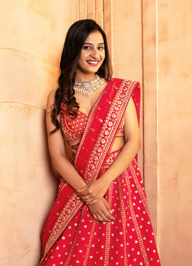 Buy Classic Red Floral Aari Embroidered Bridal Lehenga with Buta Motifs ...