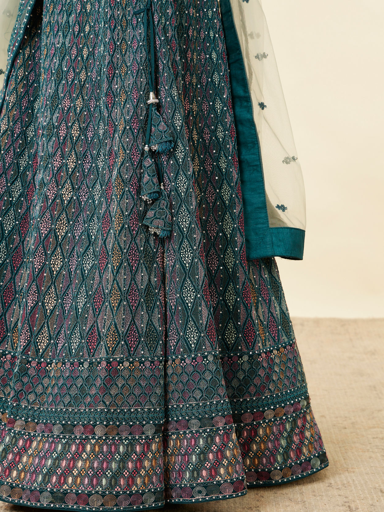 Buy Teal Blue Harlequin Pattern Moti Work Lehenga Online in India ...