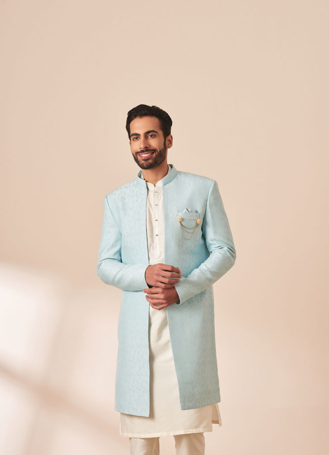 Buy Pastel Blue Jacket Style Indo Western Online in India @Manyavar ...