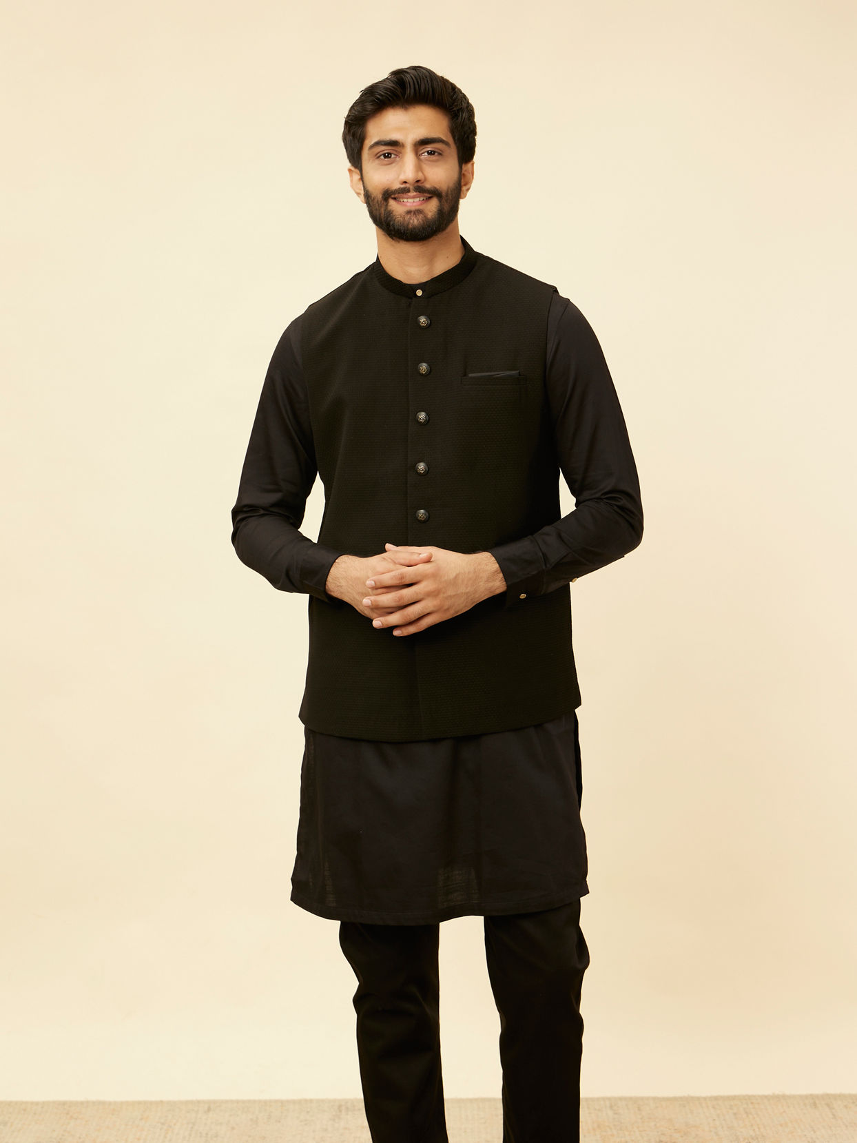 Buy Kohl Black Self Patterned Jacket Online in India @Manyavar - Nehru ...